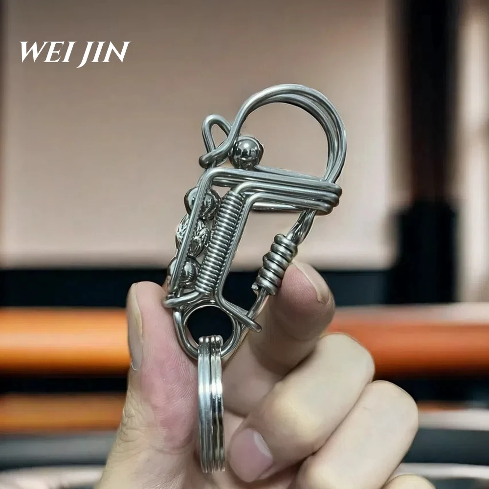 Stainless-Steel-Keychains-3-Steel-Wires-Matte-Handmade-Engraving-Flower ...