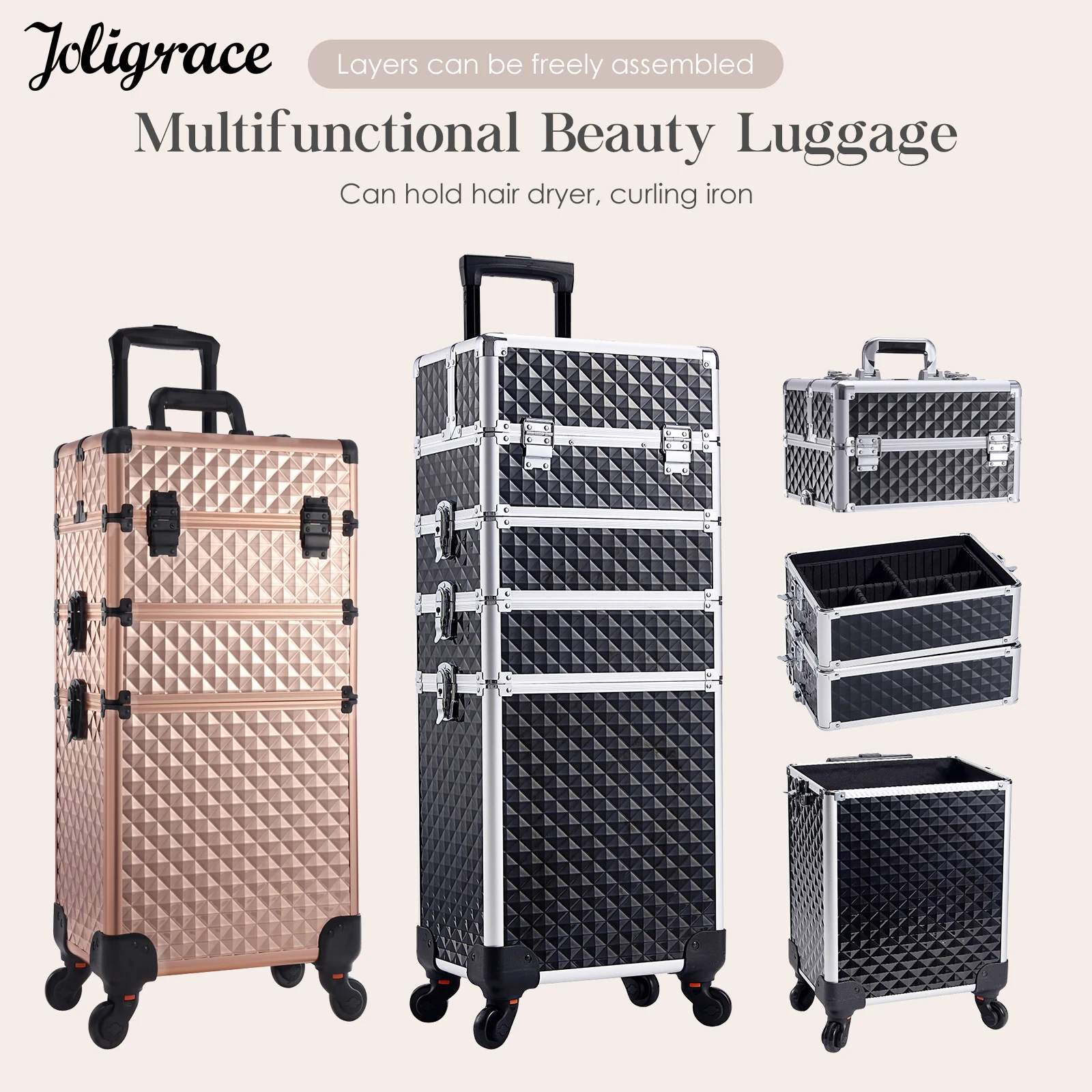Makeup Trolley Case Detachable 4 in 1 Alloy Train Briefcase for Nail ...