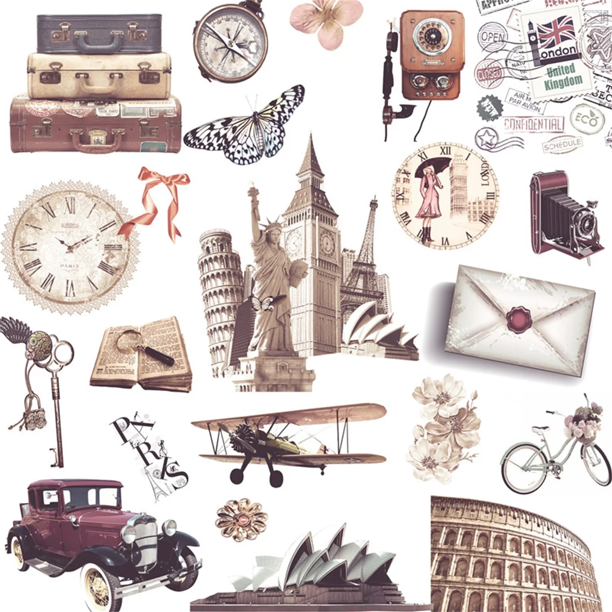 Vintage-Travel-Clock-Building-Sticker-DIY-Craft-Scrapbooking-Album-Junk ...