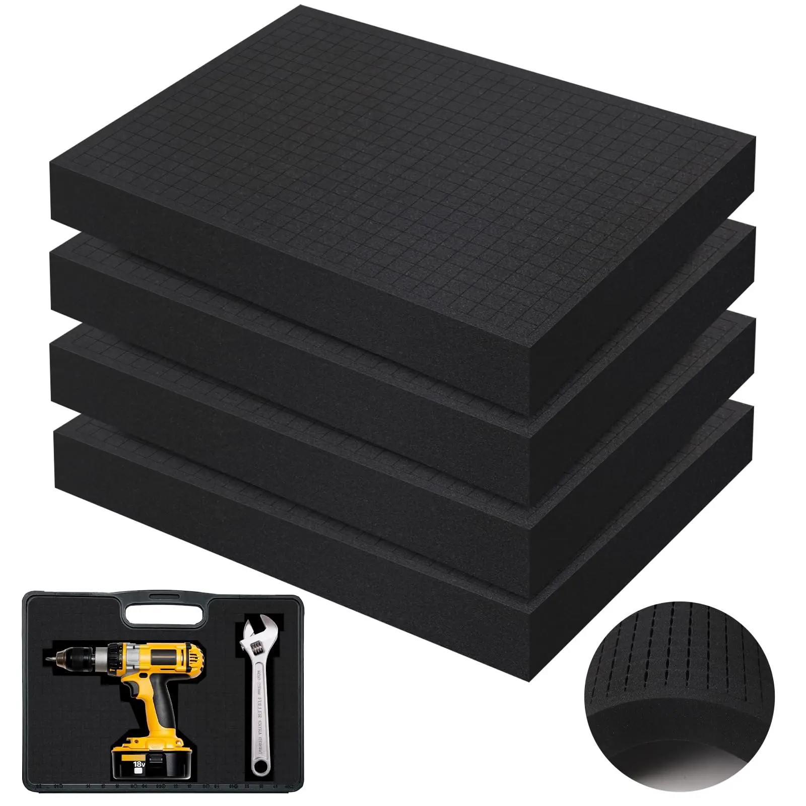 4 Pack Pre-Cut Tool Box Foam,Tool Case Shadow Foam Inserts,Foam Insert ...