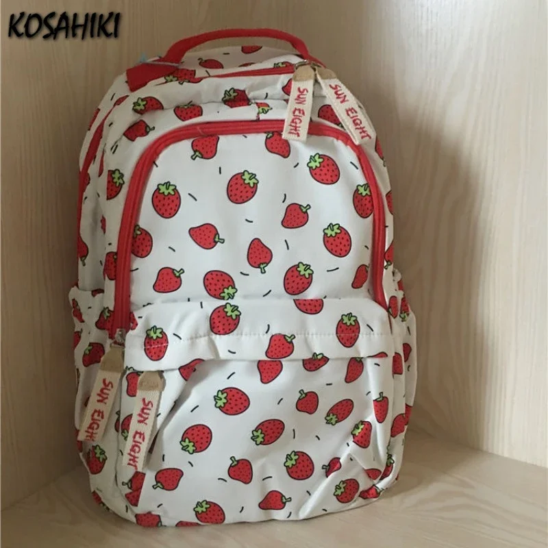 High-capacity Women All Match Backpack Kawaii Cute Strawberry Print ...