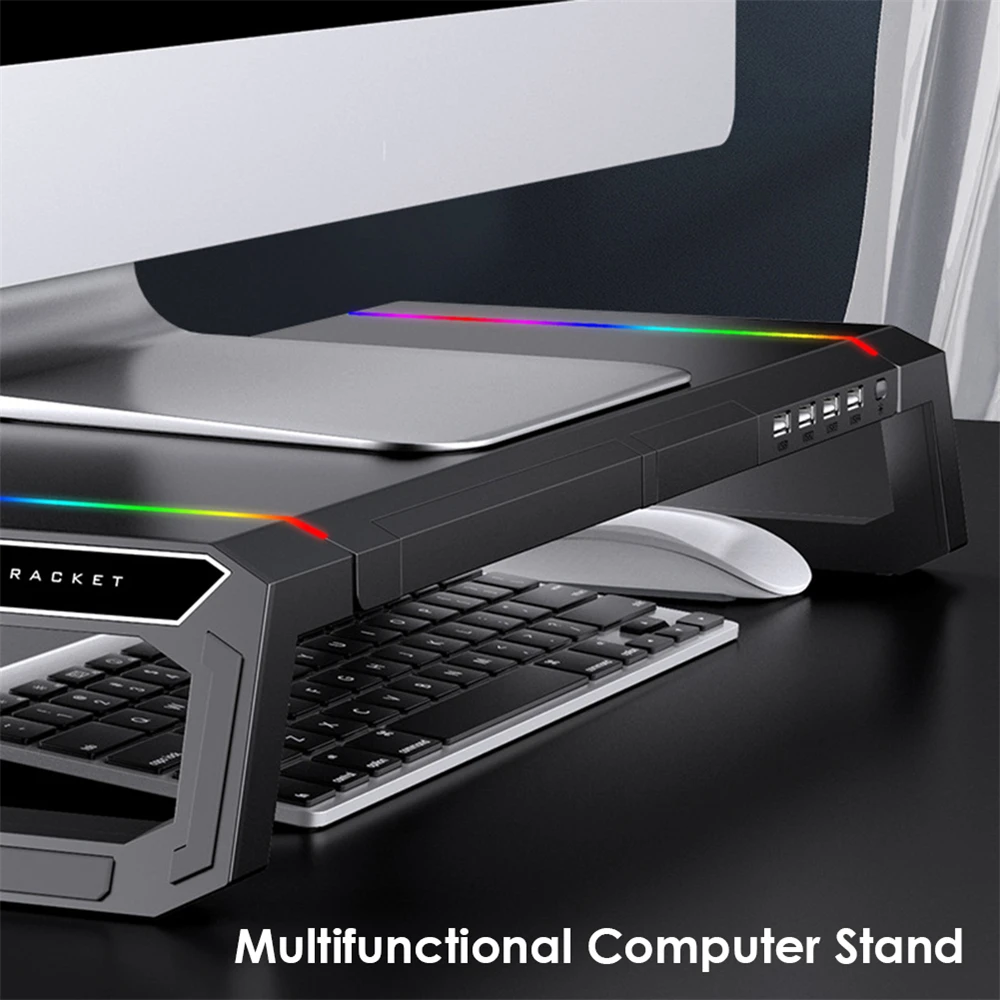 RGB-Monitor-Stand-4-USB-Charging-Desk-Organizer-Bracket-Computer ...