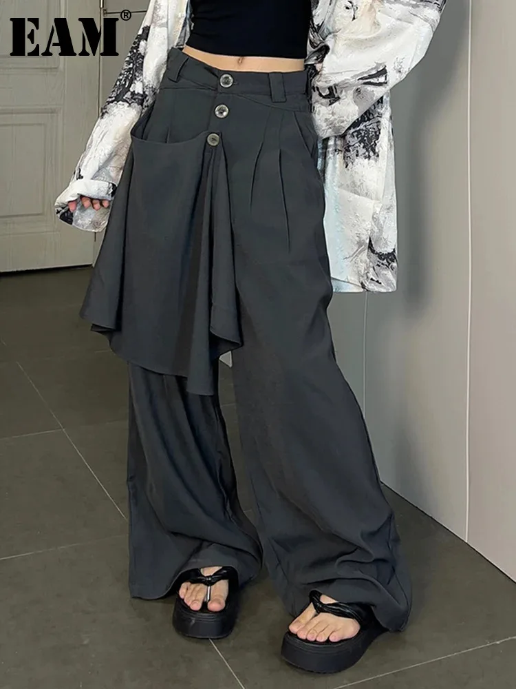 EAM-High-Waist-Gray-Spliced-Irregular-Full-Length-Pantskirts-New-Loose ...