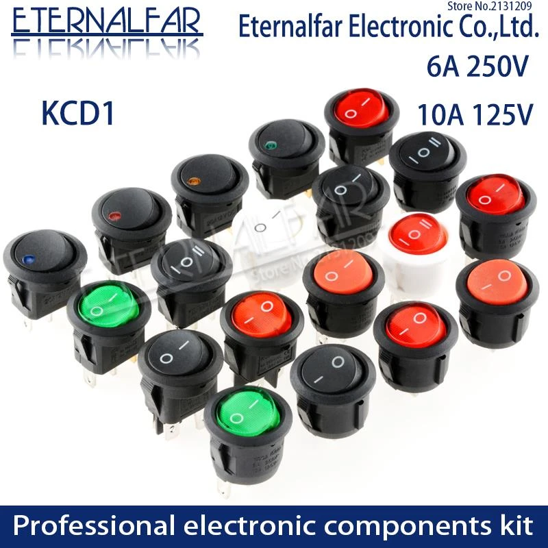 KCD1 SPST 6A 250V 10A 125V AC ON-OFF Round 12V Led Rocker Switch Led ...