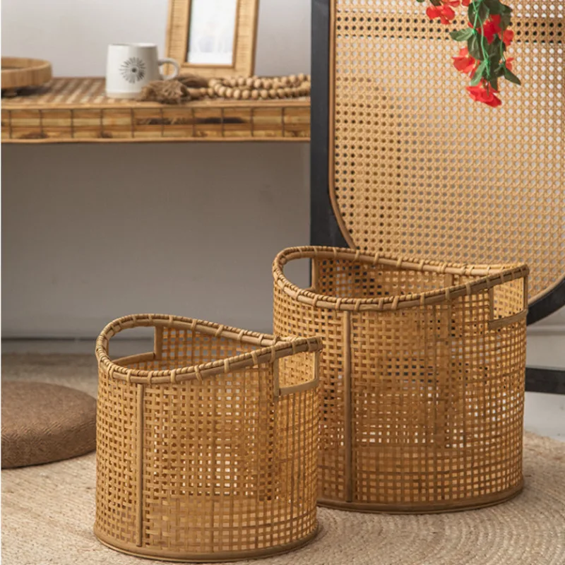 Japanese-Rattan-Hollow-Storage-Basket-Multifunctional-Dirty-Laundry ...