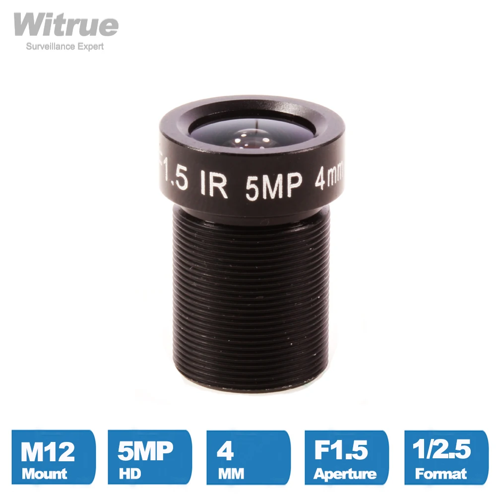 Witrue Starlight CCTV Lens M12 Mount HD 5MP 4MM F1.5 1/2.5 Metal IR Color for Surveillance ...