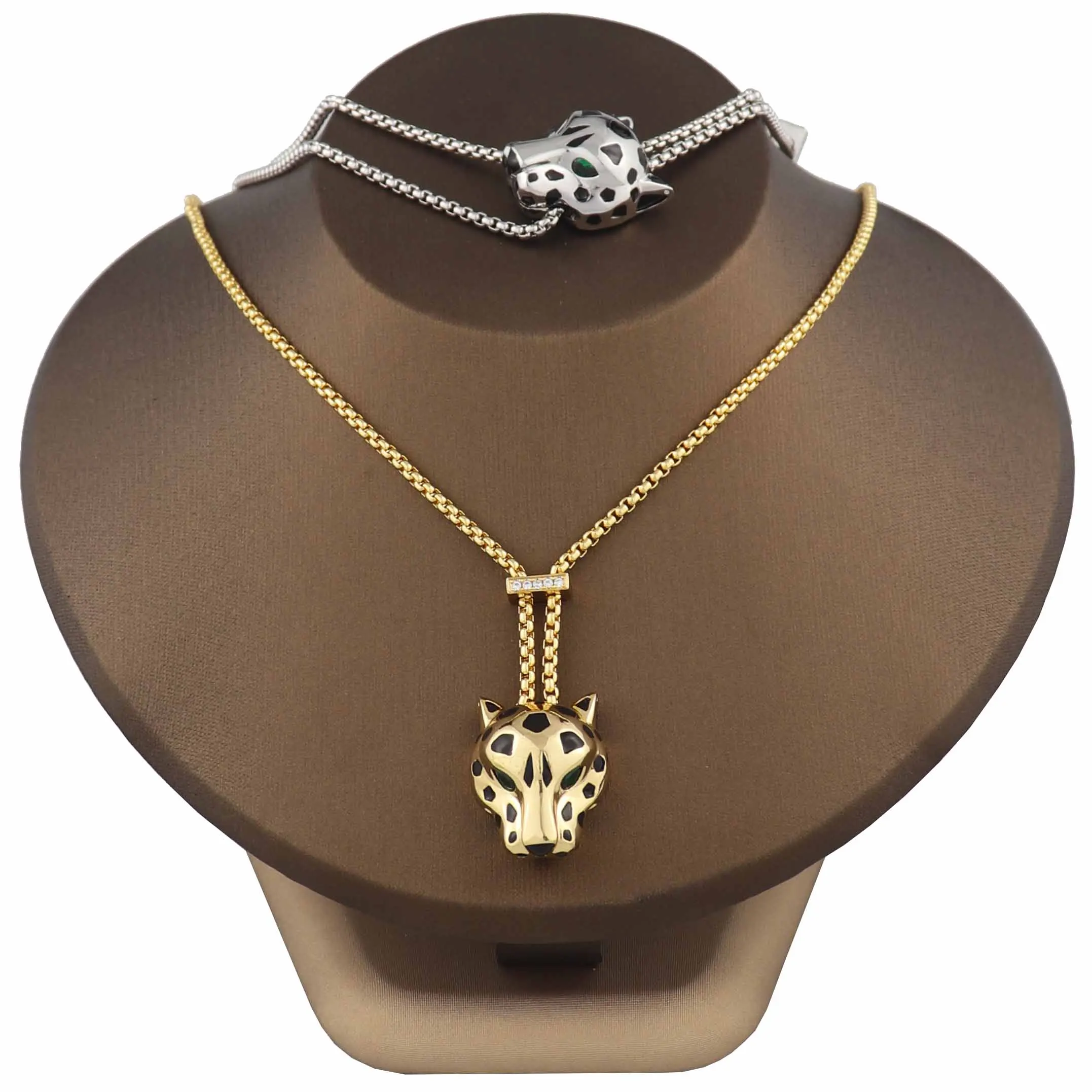 Fashion classic leopard head green eyes black glue Long Necklace Dubai ...