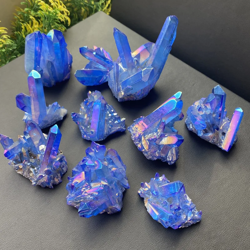 Natural-Blue-Angel-Aura-Quartz-Crystal-Cluster-Stone-Electroplating ...