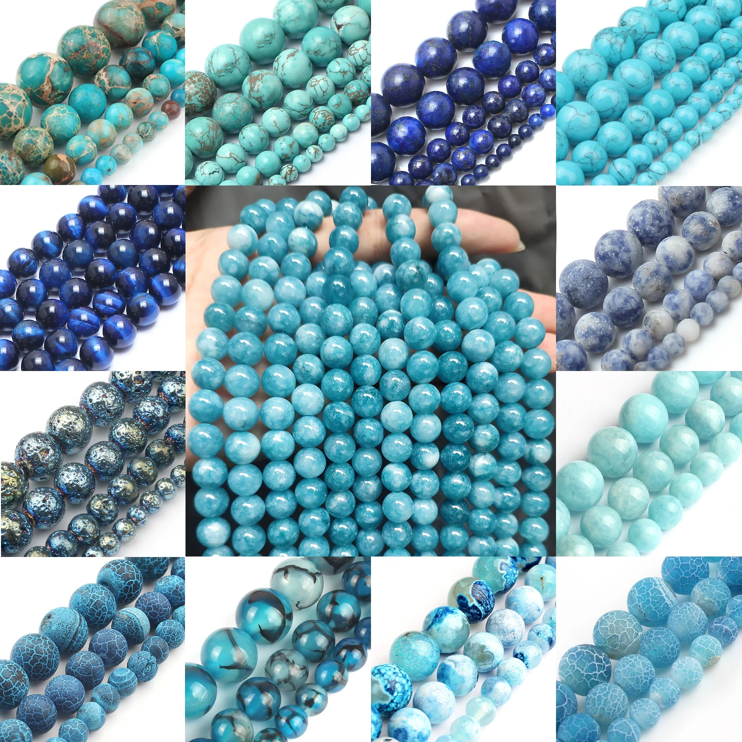Real Natural Blue Stone Beads Turquoises Agates Amazonite Jades Tiger ...