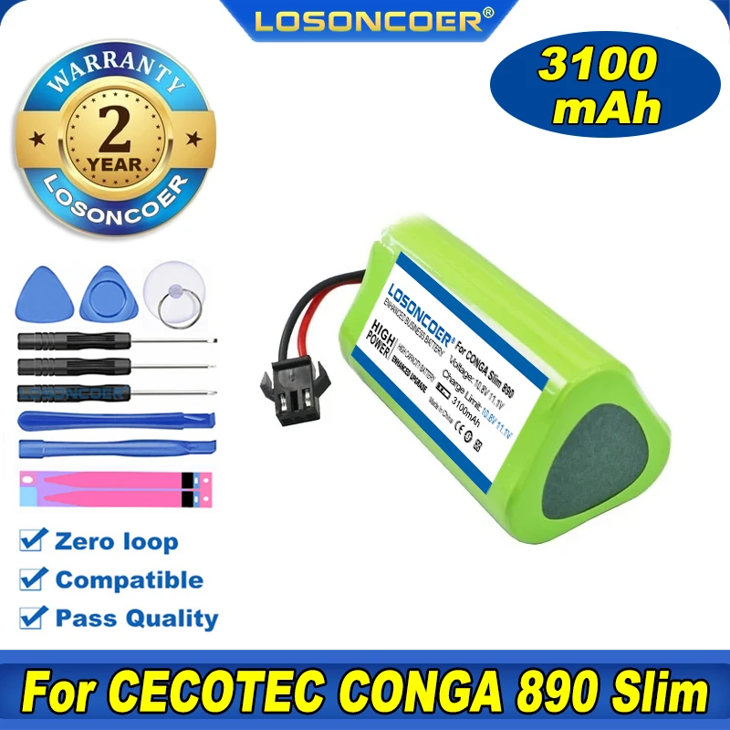 3100mAh Battery For Lefant M501A,CECOTEC CONGA 890 Slim,CONGA Slim 890,CONGA Slim Wet Robotic ...