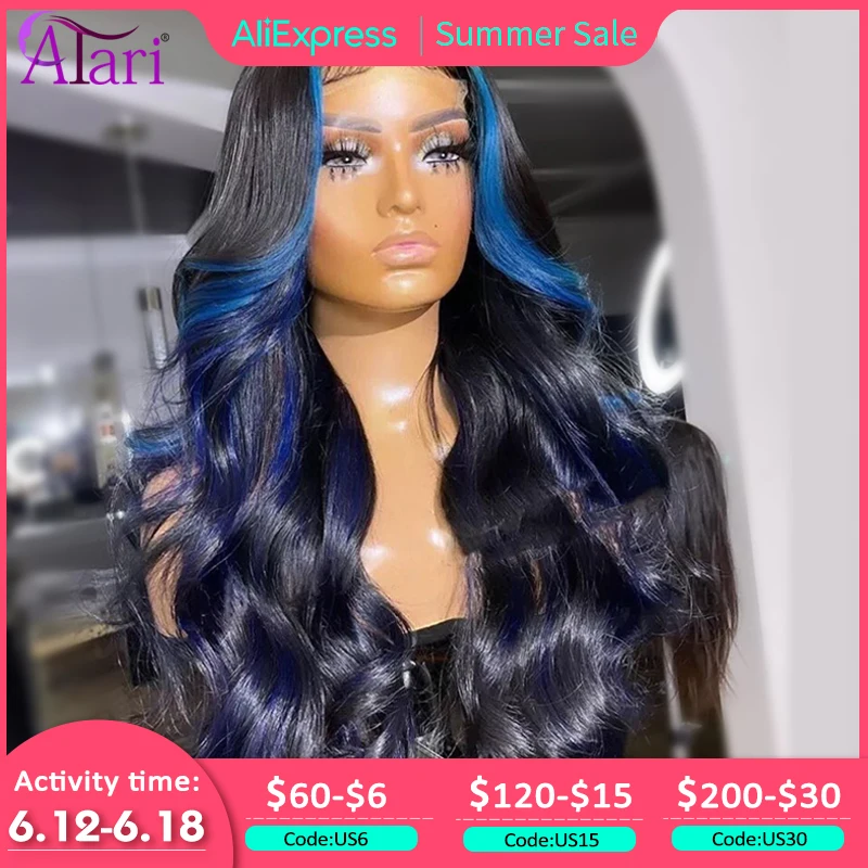 Straight Hair Body Waves Human Hair Lace Front Wig - Blue Ombre Human ...