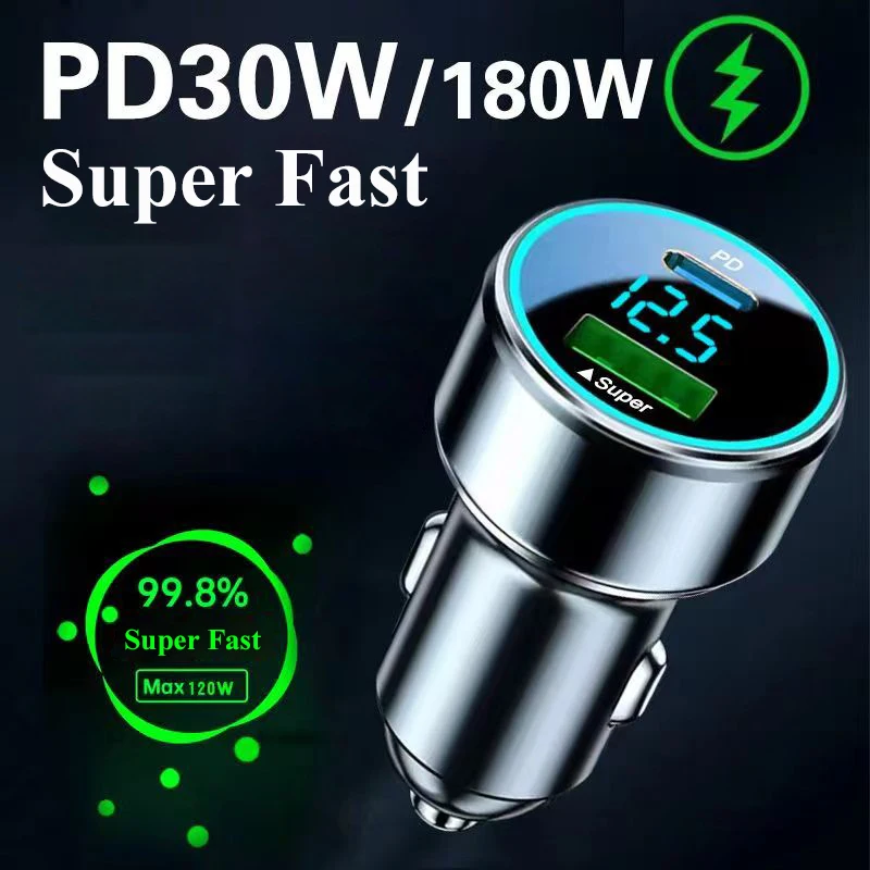 180W USB C Car Charger Adapter with Voltage Monitor Super Fast Charging ...