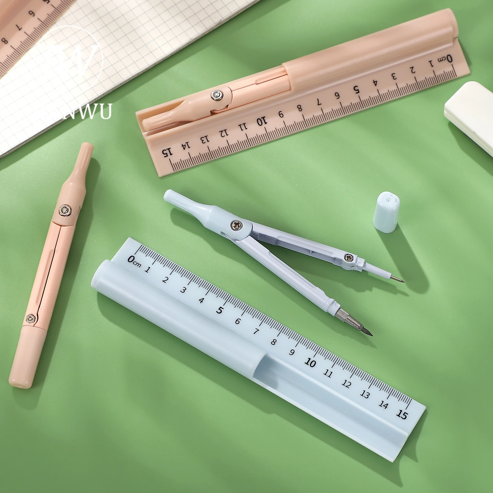 Jianwu Simple Three In One Multifunctional Compass Ruler Measuring Tools Creative Diy Journal
