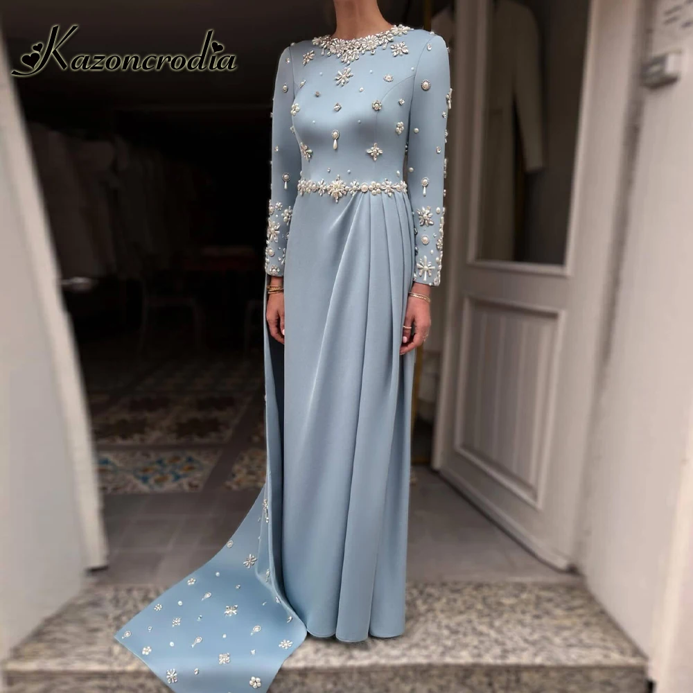 Kazon Elegant Pleat Groom Mother Dress with Long Sleeves O-neck Floor ...