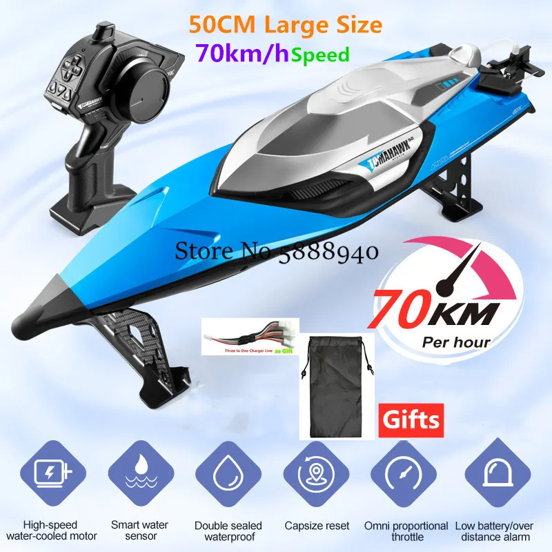 50CM-Large-High-Speed-Remote-Control-Boat-SpeedBoat-2-4G-70KM-H-Alarm ...