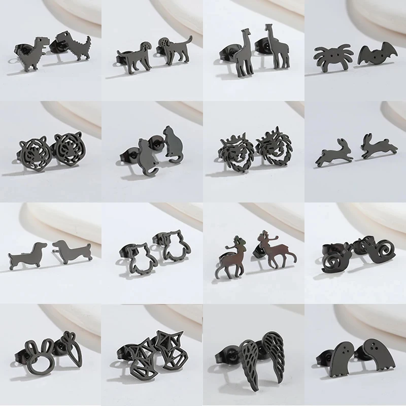Minimalist-Animal-Earrings-Black-Stainless-Steel-Dinosaur-Rabbit-Lion ...