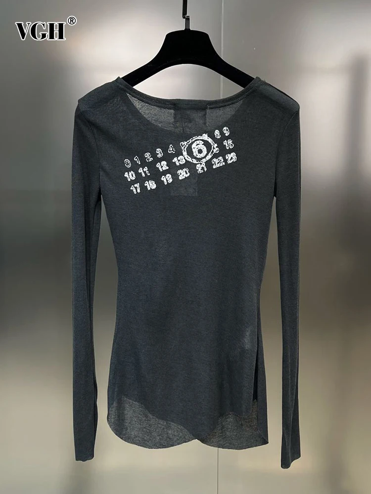 VGH-Letter-Printing-Slimming-T-Shirt-For-Women-Round-Neck-Long-Sleeve ...