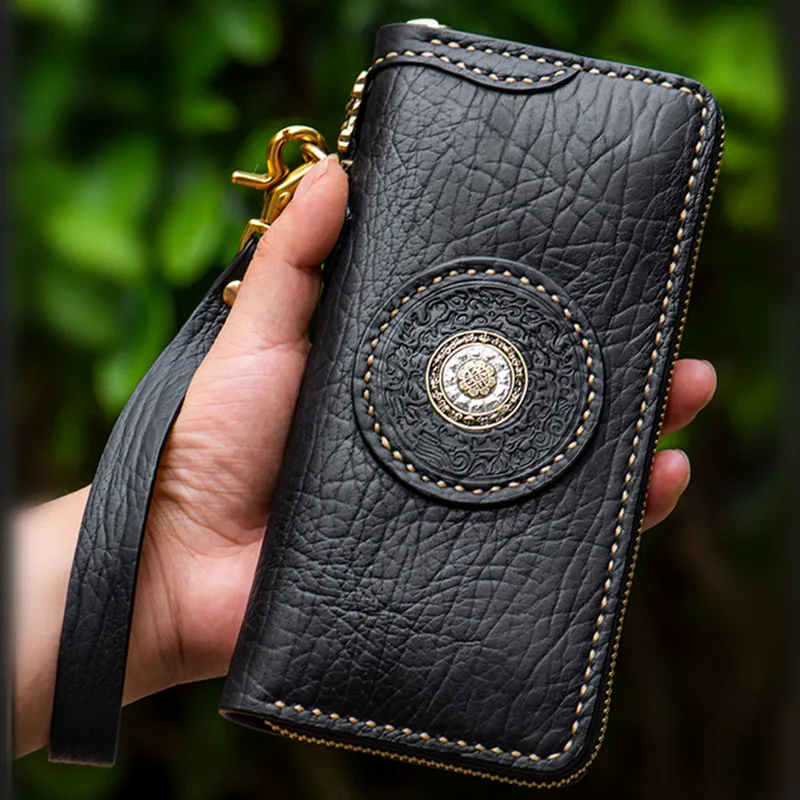 High-grade-Hand-made-Black-Seal-Skin-Wallets-Purses-Women-Men-Clutch ...