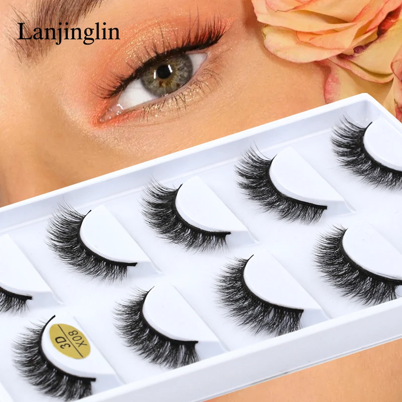 Fake-Lashes-3-5-Pairs-3D-Mink-Lashes-Wispy-Handmade-False-Eyelashes ...