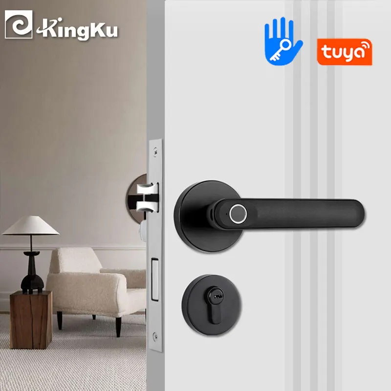 Kingku-Smart-Door-Lock-Fingerprint-Tuya-APP-Remotely-Unlock-Interior ...