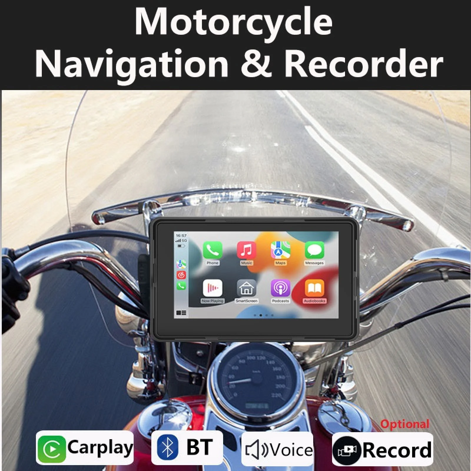 Portable-5-Inch-1000nit-Motorcycle-CarPlay-External-Motorcycle-Screen ...