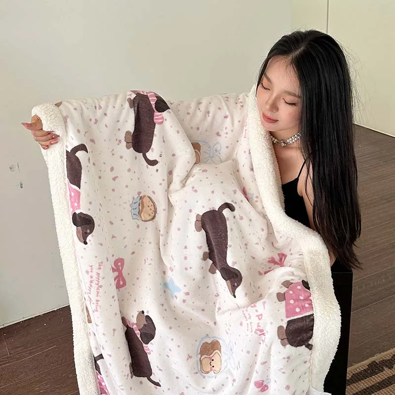 Cartoon-Dachshund-Thickened-Blanket-para-meninas-tampa-de-cama-Bowknot-Throw-decora-o-de-sof ...