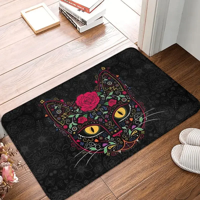 Day Of The Dead Kitten Cat Sugar Skull Front Floor Door Entrance Mats ...