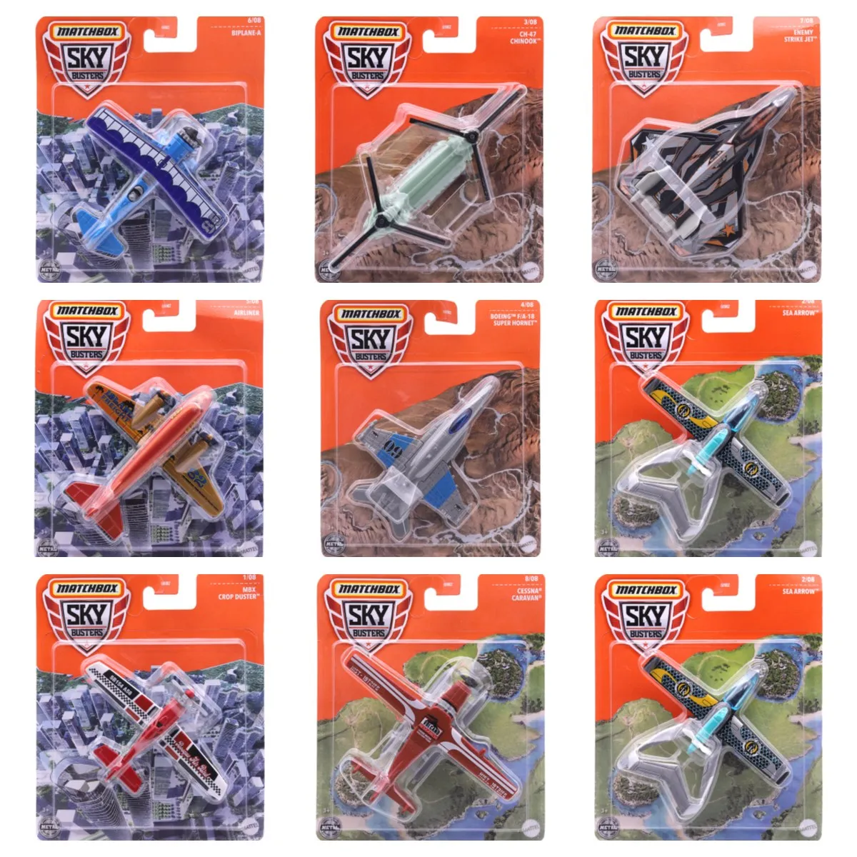 Matchbox Sky Busters Enemy Strike Jet Ch 47 Chinook Cessna Caravan Mbx ...