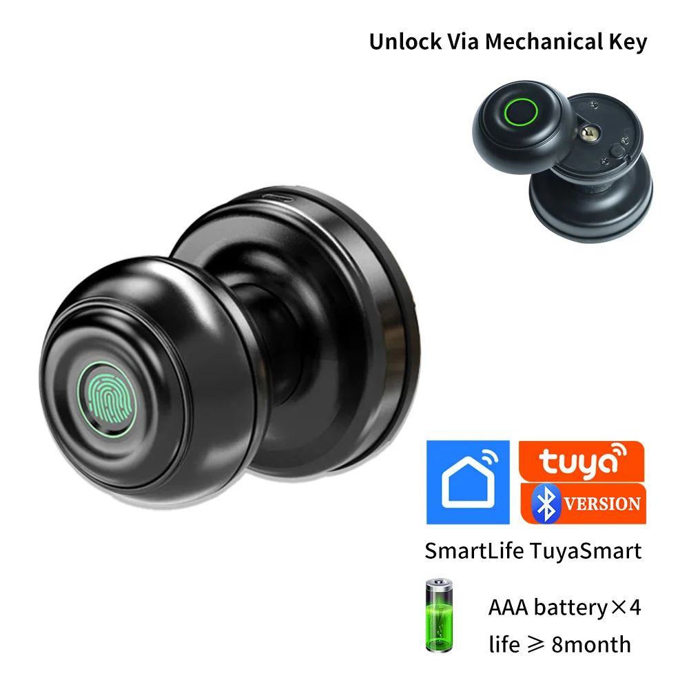 Tuya-Smart-Lock-Round-Knob-Fingerprint-Lock-Lossless-Install-Electronic ...