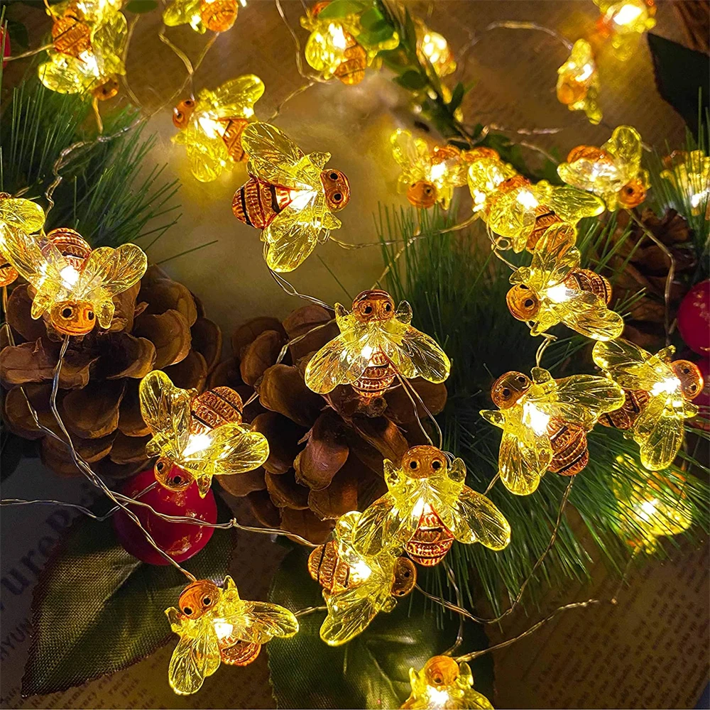 4m-40leds-3m-30leds-Bee-Shaped-LED-Light-String-Solar-USB-Battery-Honey ...