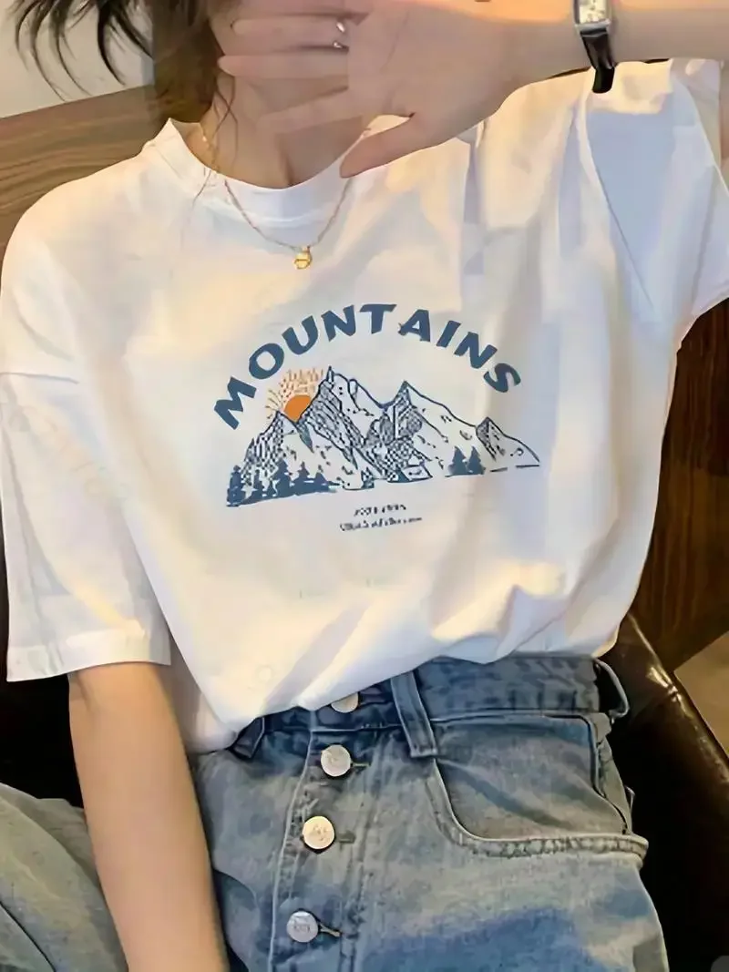 A-Continuous-And-Undulating-Mountain-Peak-T-Shirt-Women-Soft-Fashion ...