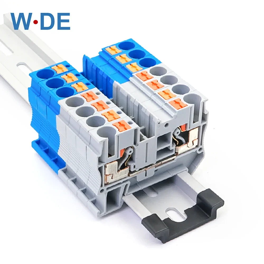 10Pcs-PT-6-Din-Rail-Terminal-Block-Connectors-Push-In-Spring-Screwless ...