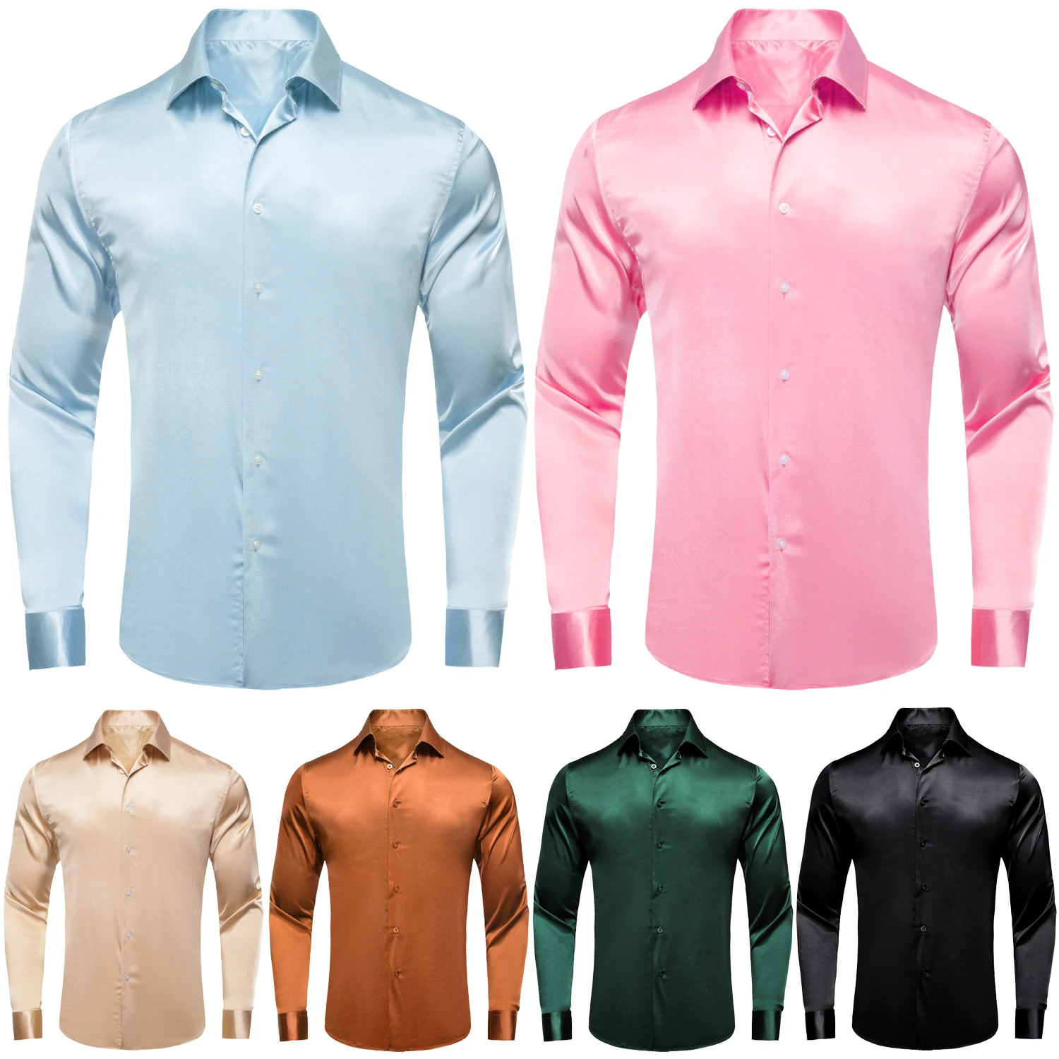 Hi-Tie Luxury Plain Silk Mens Dress Shirts Long Sleeve Pure Purple Red ...