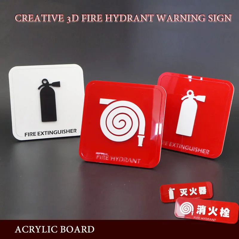 Waterproof Acrylic Warning Signs Fire Hydrant Extinguisher Icon Sign 3D ...