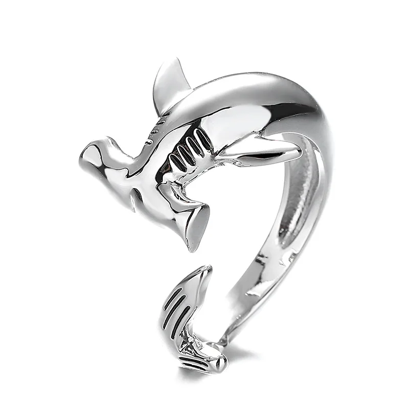 Antique Gold Silver Color Animal Ring Marine Shark Resizable Open ...
