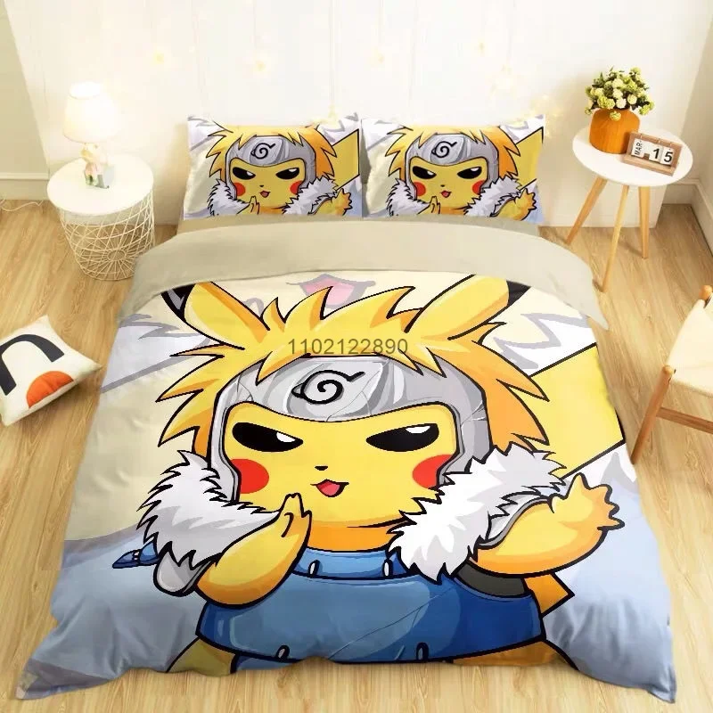 Pokemon-Kawaii-Pikachu-Cartoon-Quilt-Cover-Three-piece-Polyester-All ...