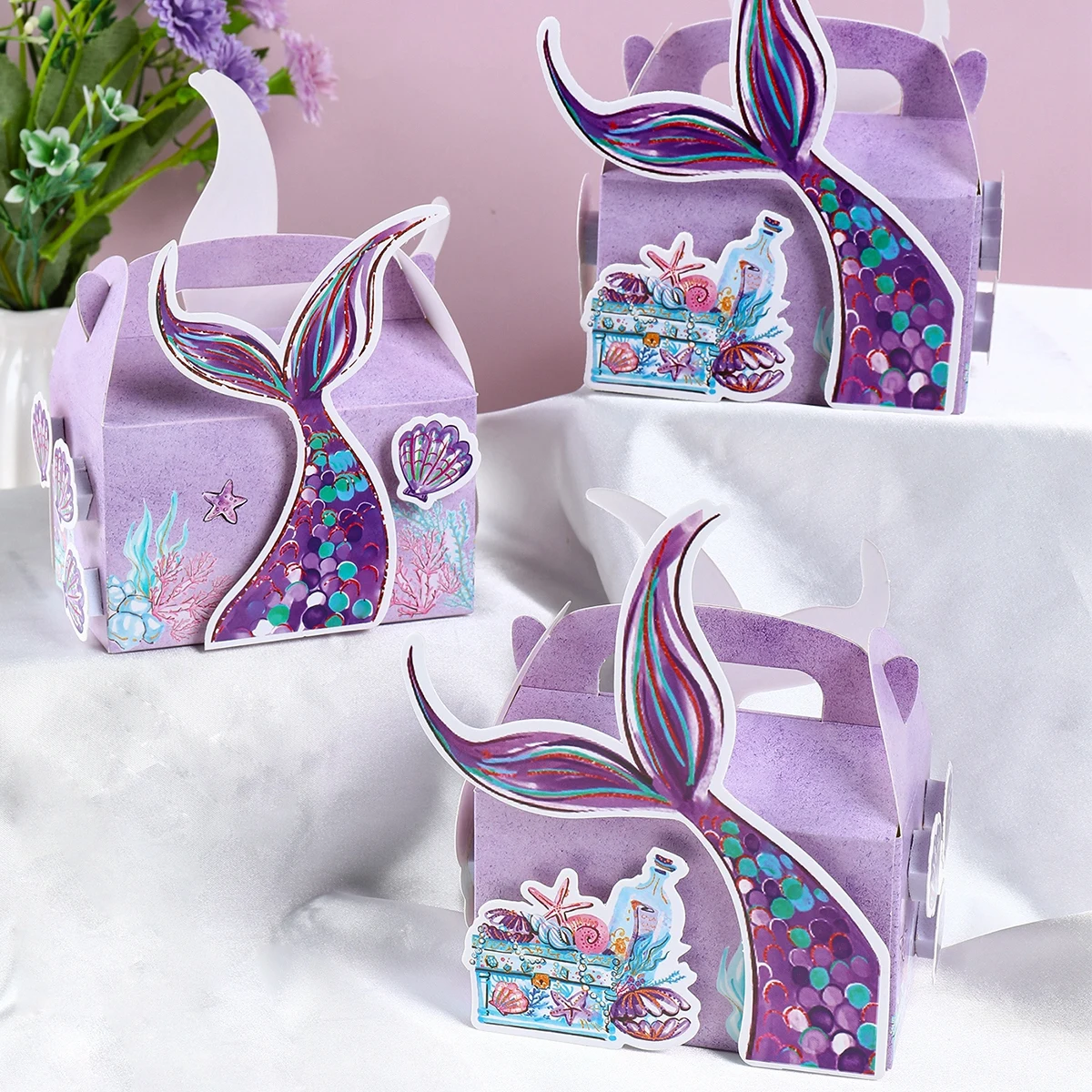 4pcs 3D Mermaid Tail Portable Candy Box Gift Packaging Paper Boxes Kids ...
