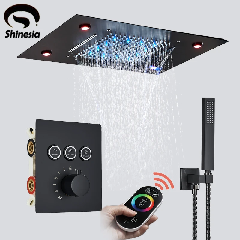 Shinesia-Black-Thermostat-Rainfall-Concealed-Shower-Set-Led-Hidden ...