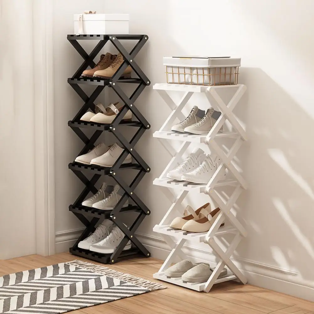 Bamboo Foldable Shoes Organizer Storage Shelf Portable Free Standing ...
