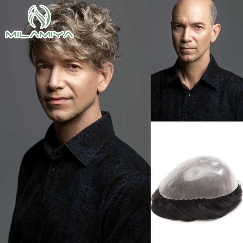 Tupé de cabello humano Real para hombres, tupé de 0,02 0,03mm, unidad ...