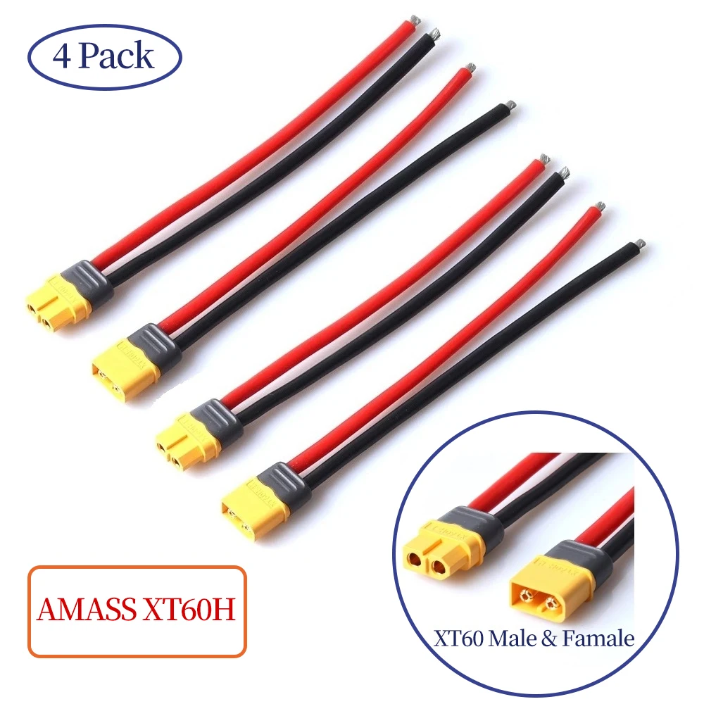 AMASS XT60 XT60H 병렬 배터리 커넥터, 12AWG 케이블 연장, DIY 암수 배터리 케이블, 150mm| | - AliExpress