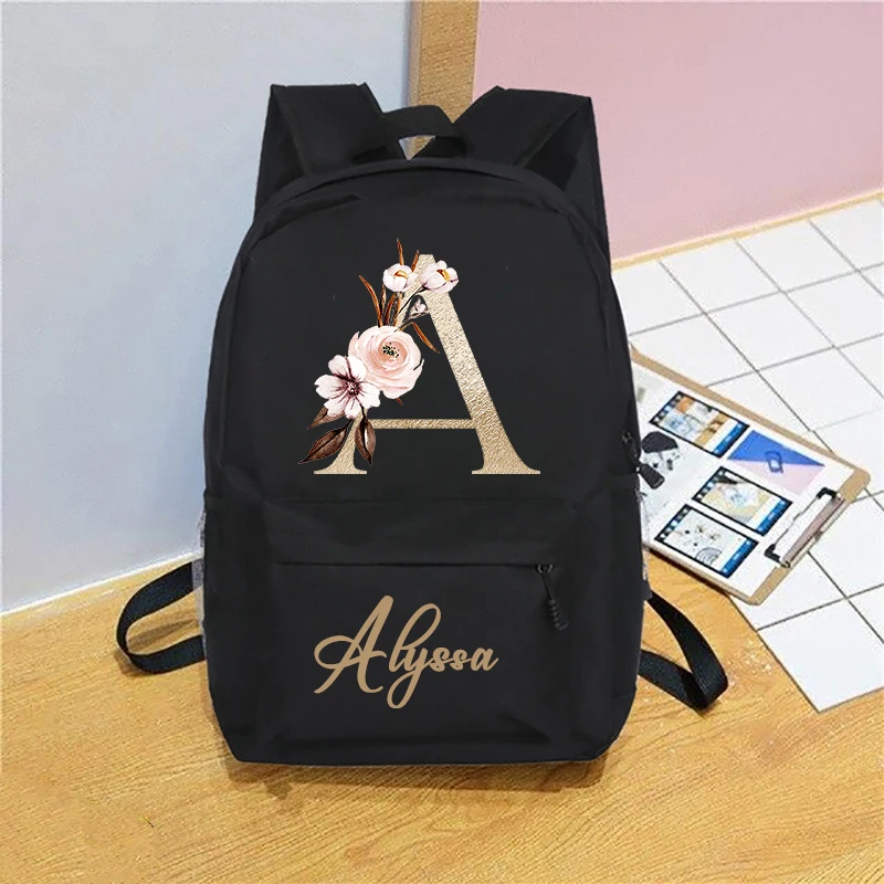 Personalised Name Initial Backpack with Pink Gold Letter Design Girls ...