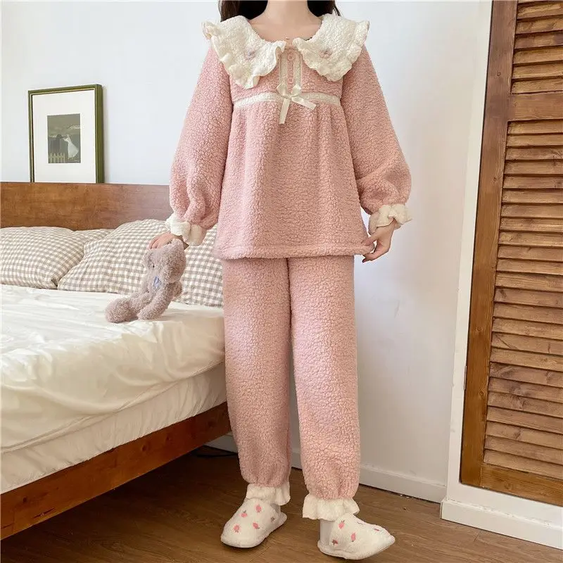 Korean-Style-Cute-Pajamas-Set-for-Woman-Winter-Warm-Soft-Sweet-Doll ...