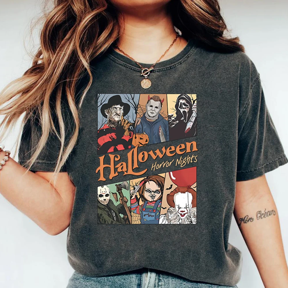 Halloween-Horror-Nights-T-shirt-Horror-Movie-Killers-Graphic-Tee-Scary ...