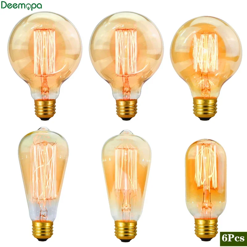 6pcs-lot-Retro-Edison-Bulb-C35-T45-ST64-G80-G95-A60-Filament-Light-40W ...