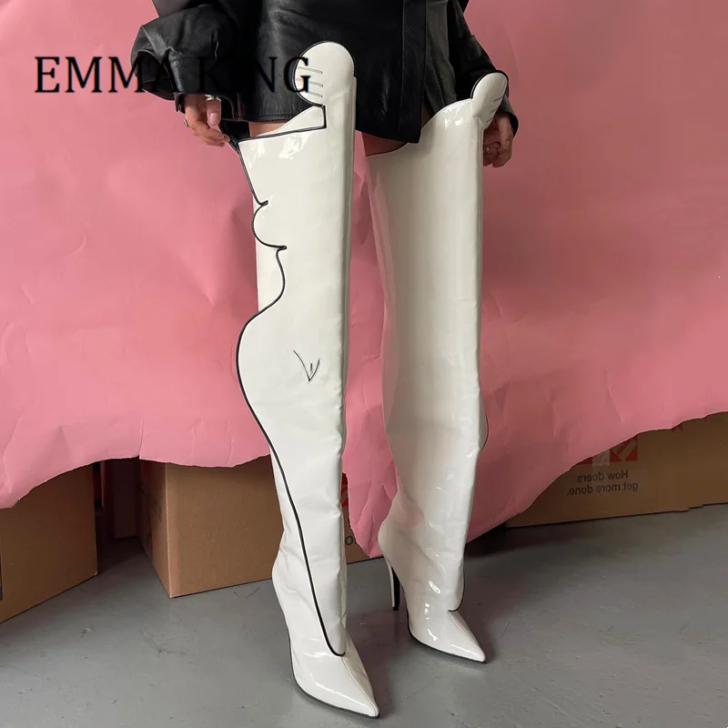 Women Patent Leather Crotch Boots Sexy Body Shape High Heels Over Knee ...
