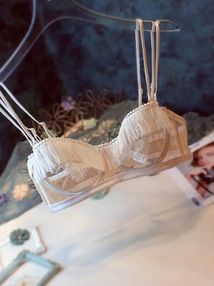 BANERDANNI French Luxury Tassel Lingerie Set - Minimizing Half Cup Bra ...