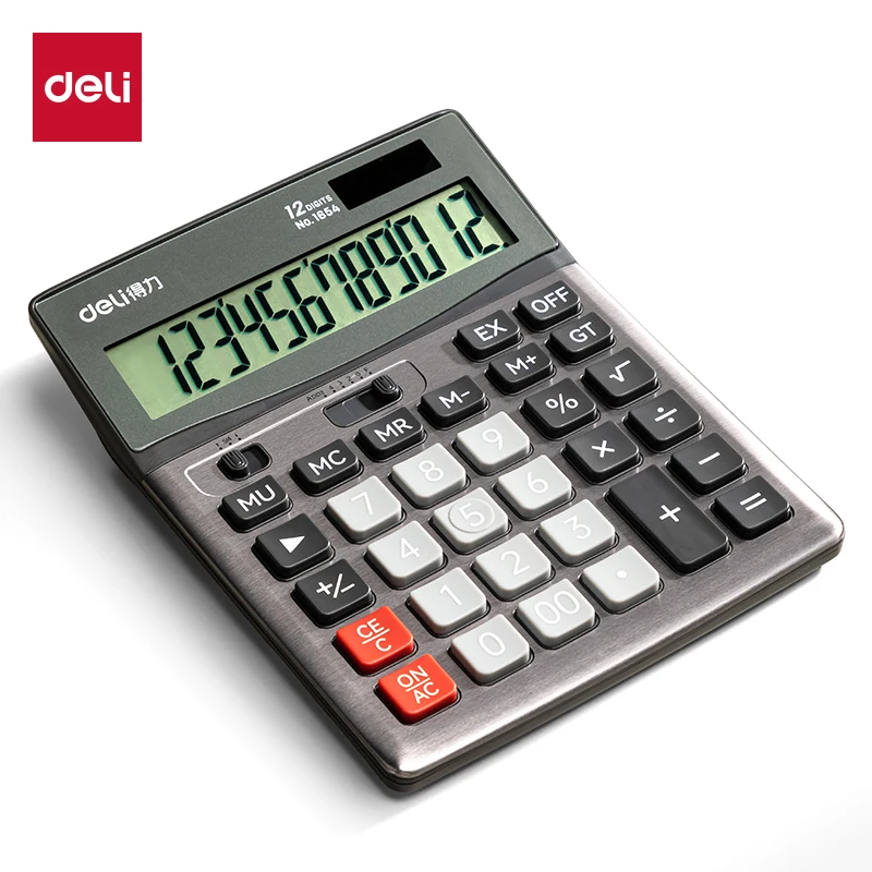Deli 1654 12 Digits large display dual power calculator Auto power off ...