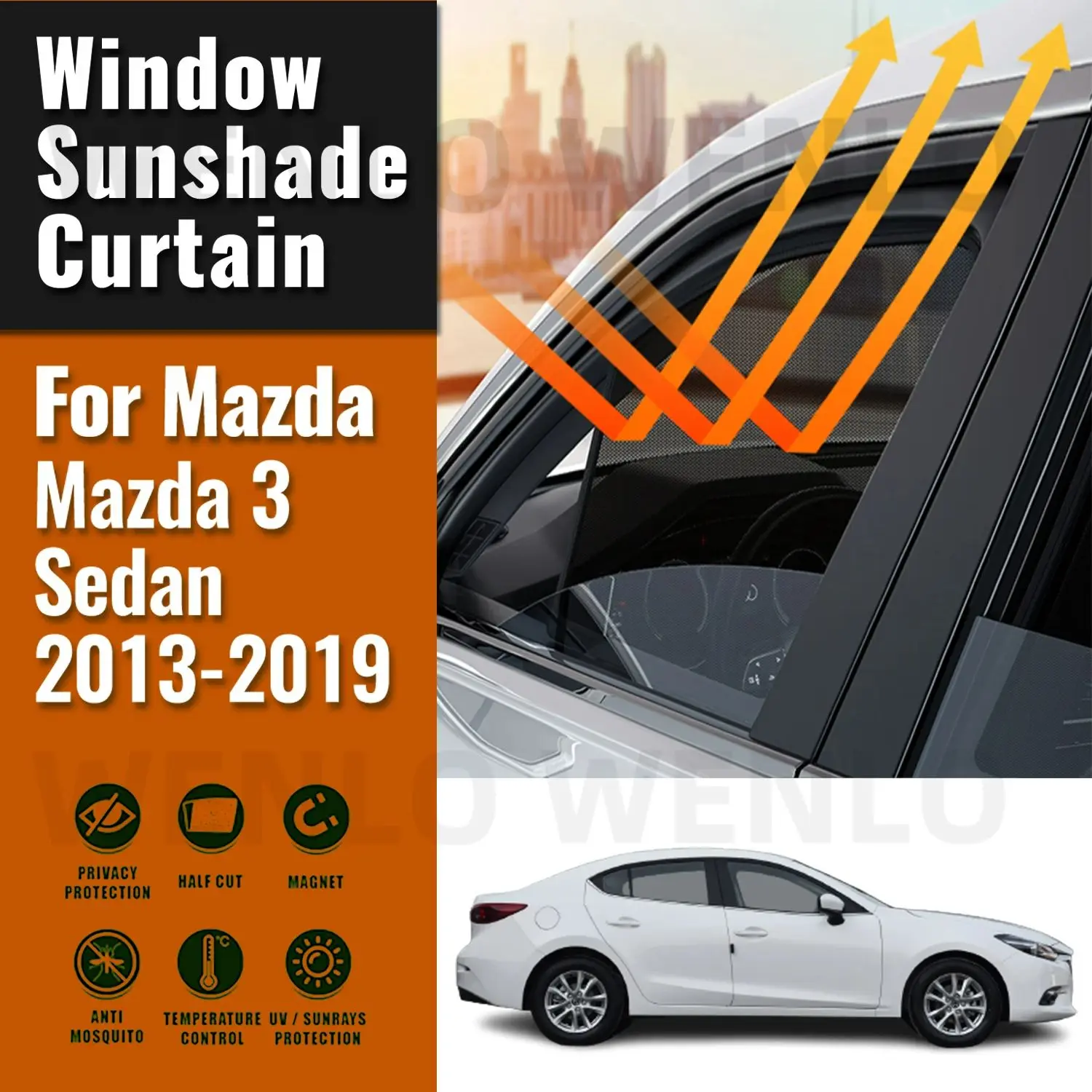 For-Mazda-3-Sedan-M3-2013-2019-Side-Window-Sun-Shade-Visor-Magnetic-Car ...