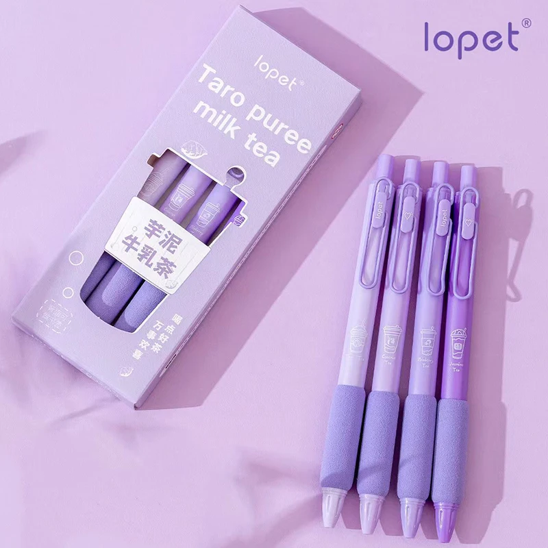 4Pcs-Box-Kawaii-Purple-Pattern-Black-ink-Gel-Pen-Taro-puree-milk-tea ...
